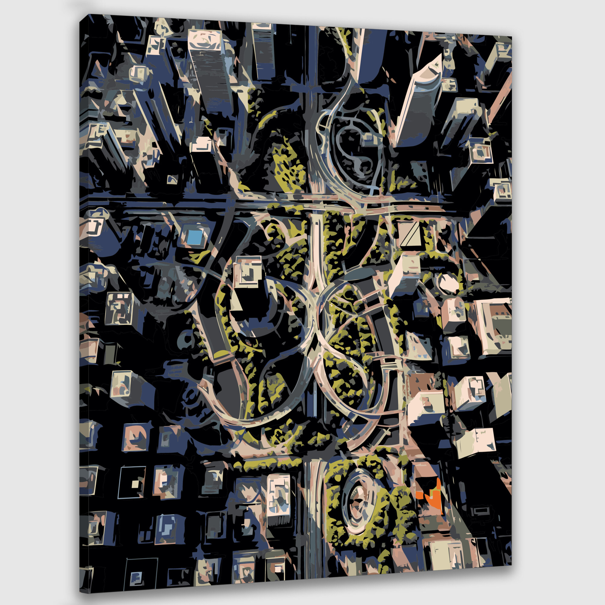 Картина по номерам 40x50 см, аэрофотоснимок, оживленный центр города, современная архитектура, сады