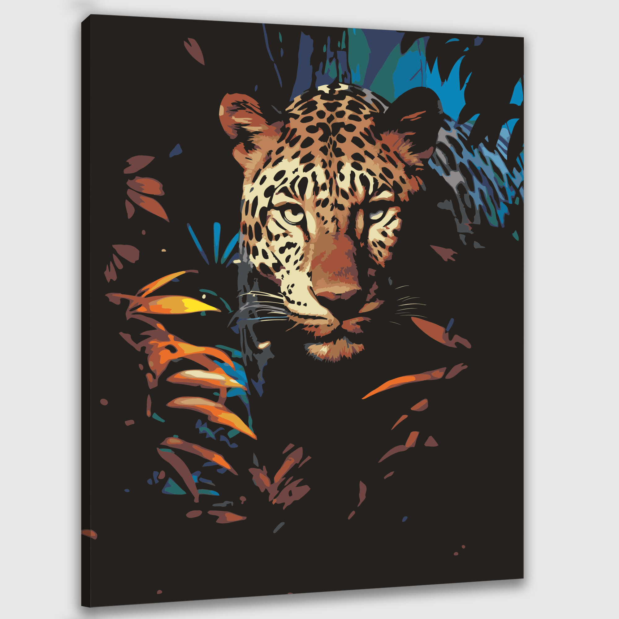 Картина по номерам 40x50 см, леопард, джунгли, лунный свет, узоры, мех, тени, загадочность, величественность