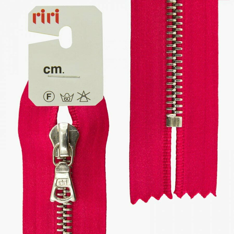 Молния металл, Ni, неразъёмная, на атласной тесьме, 6 мм, 16 см, цвет 9407, малиновый