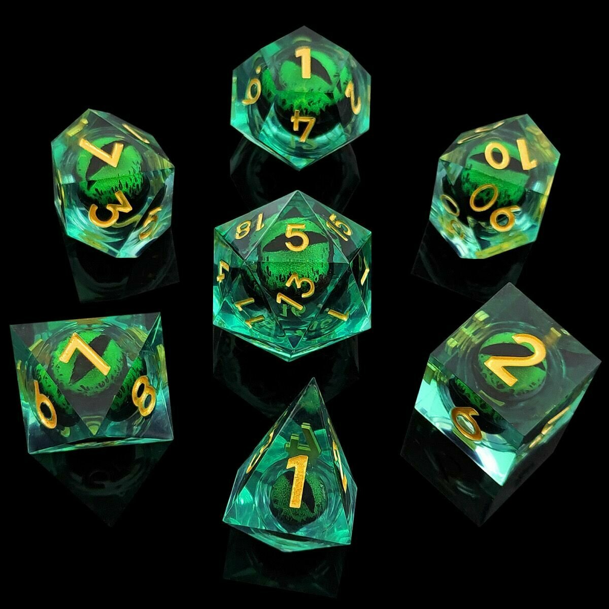 DND, Dungeons and Dragons Dice, набор многогранников, ролевая игра, (набор 7шт) С коробкой и бархатным мешочком, Встроенные подвижные глаза дракона