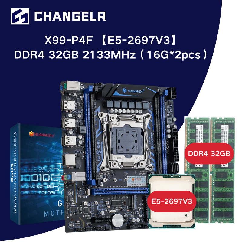 HUANANZHI X99-P4F Материнские платы E5-2697V3 CPU LGA2011-3 DDR4 32GB 2133MHz (16GB*2pcs) RAM Компонентный компьютер