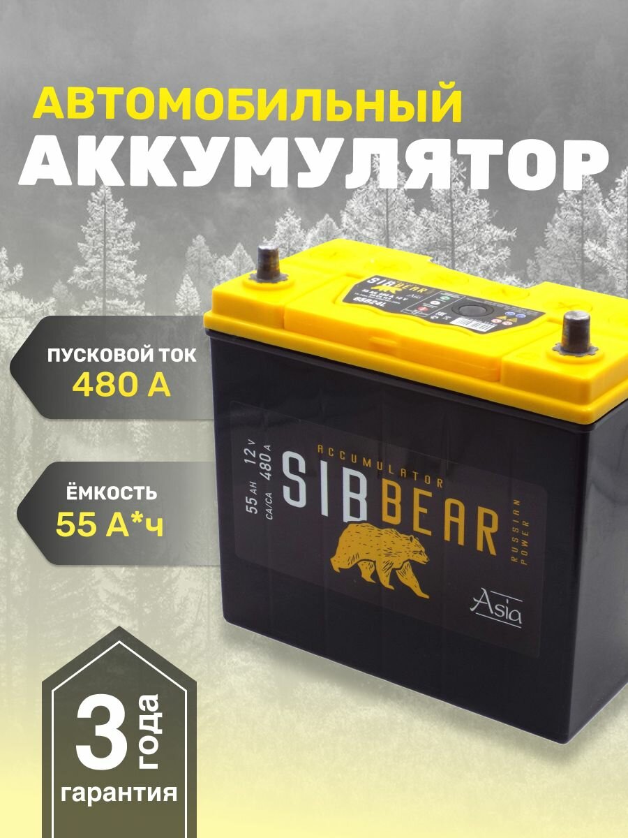 Аккумулятор автомобильный SIBBEAR ASIA 65B24L 55 А*ч о. п 238х125х225 Обратная полярность