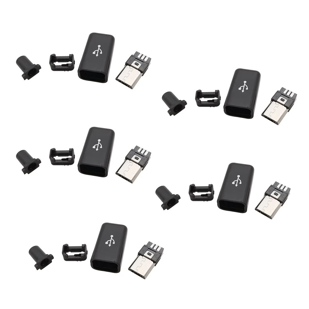 5 шт. Micro USB/Type-C штекеры черные 6 мм