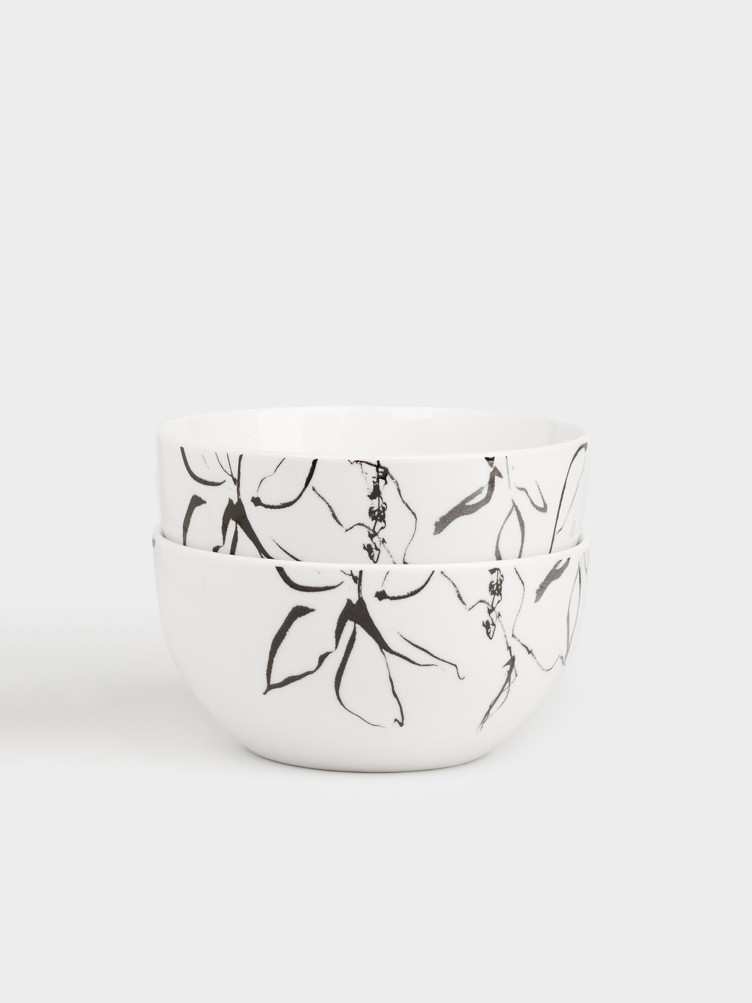 Пиала, 14x8 см, 620 мл, 2 шт, фарфор P, белая, Силуэтные цветы, Silhouette flowers