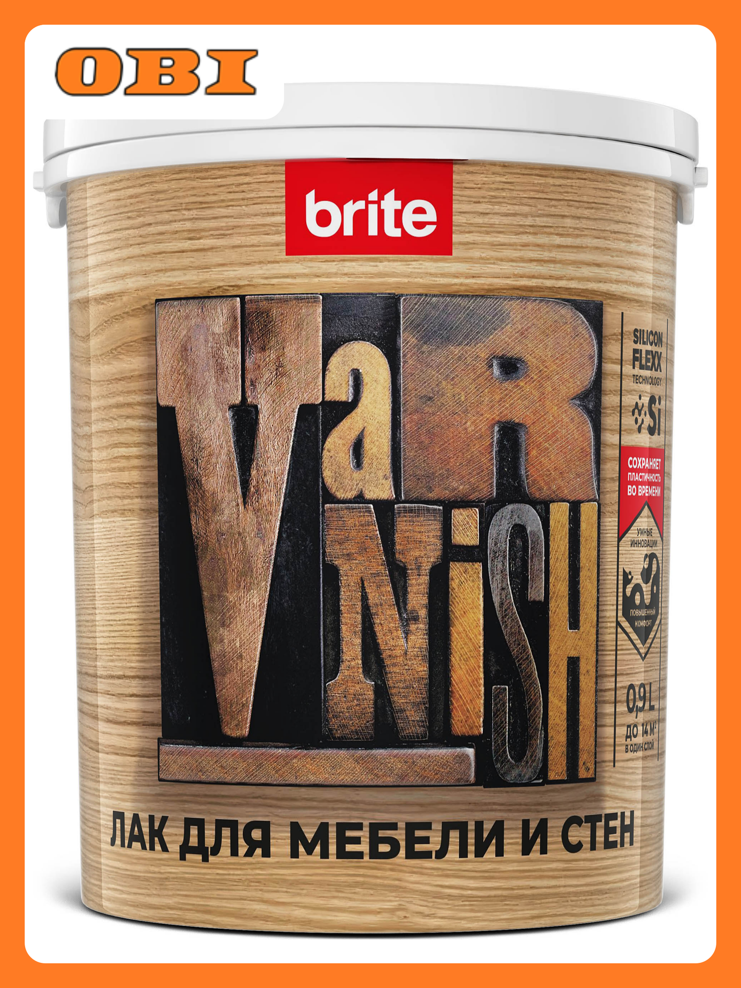 Лак BRITE FLEXX для мебели и стен акриловый полуматовый, банка 0,8 л