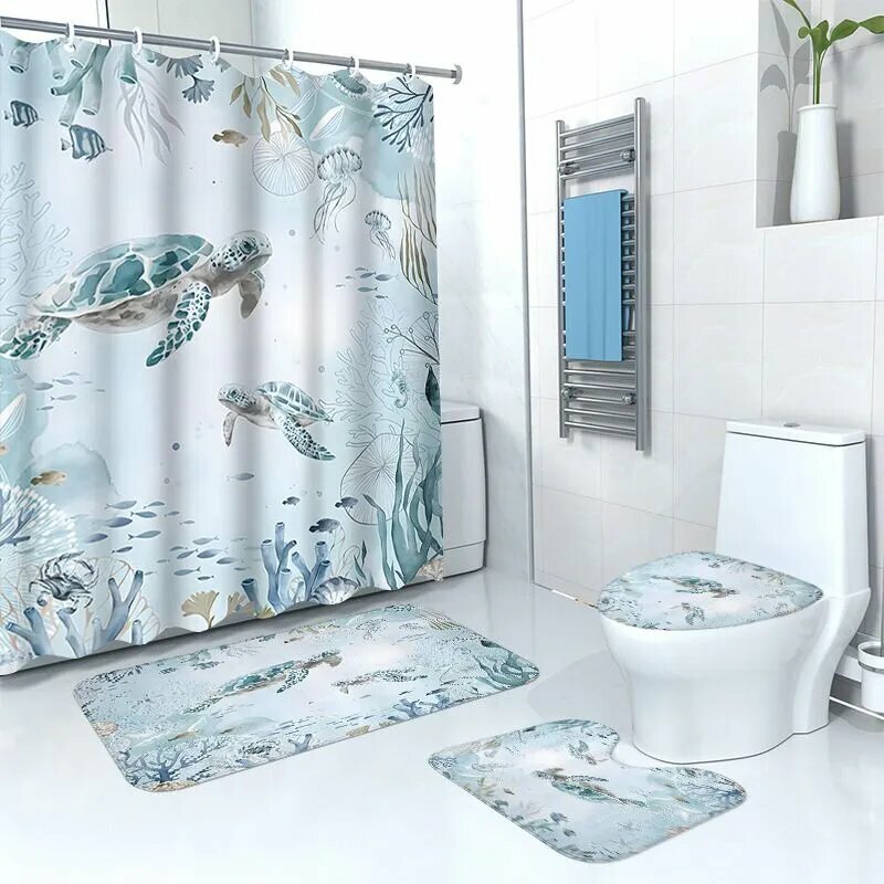 Набор нескользящих ковриков из четырех частей для ванной комнаты и туалета, Веселый декор для ванной, Влагозащитные ПВХ-коврики