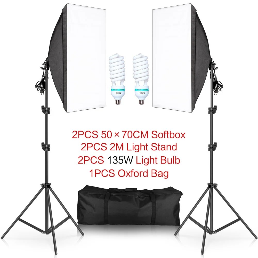 Софтбокс для фотосъемки 50x70см, 2шт, 135W, 2м стойка