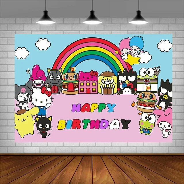 Декорации для вечеринок в стиле Sanrio Hello Kitty, фоны для фотосессий девочек, фоны для детских дней рождения, баннеры для вечеринок в честь рождения ребенка и реквизит для фотосессий.
