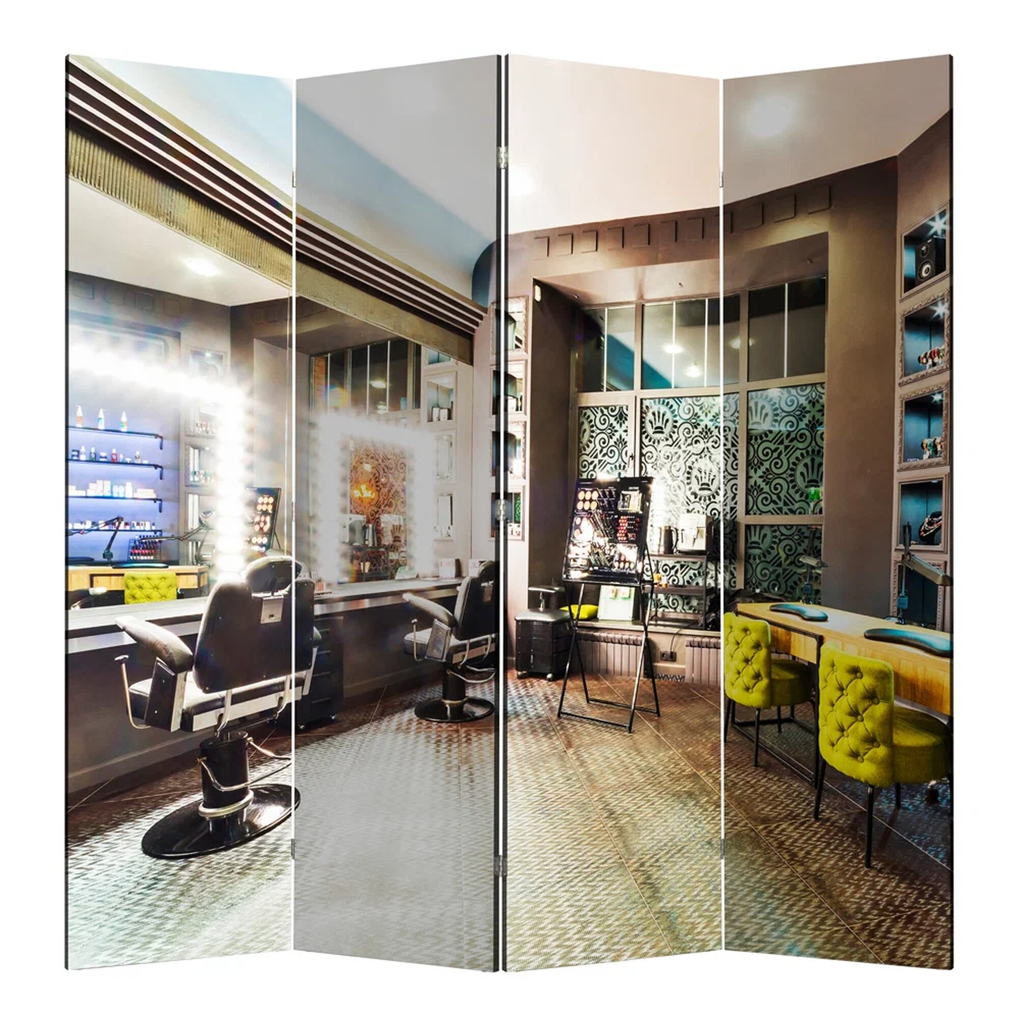 ПВХ ширма перегородка для зонирования Барабершоп - 4, размер 177х188/47 см