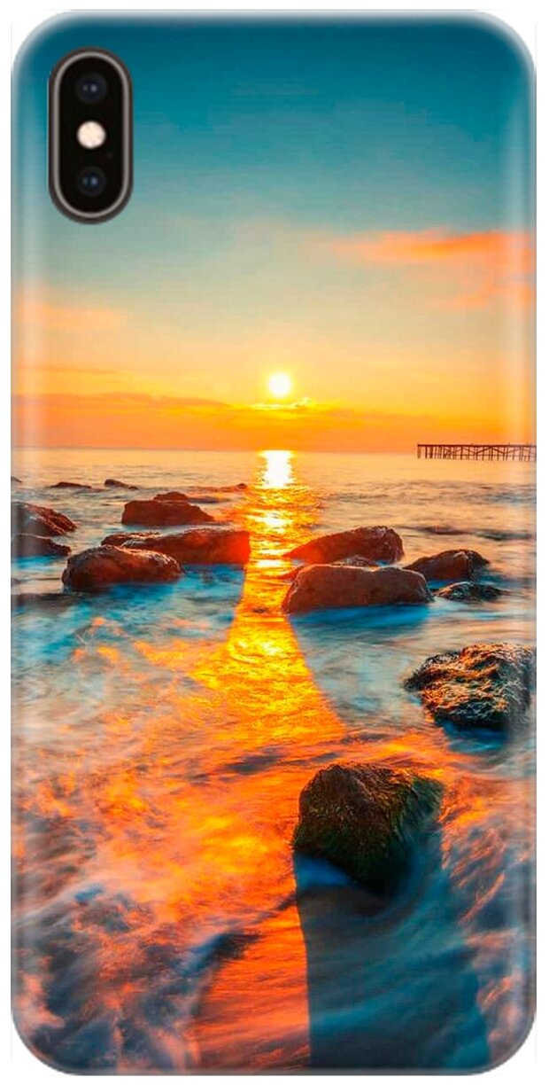 Силиконовый чехол на Apple iPhone XS Max / Эпл Айфон Икс Эс Макс с рисунком "Закат на побережье"