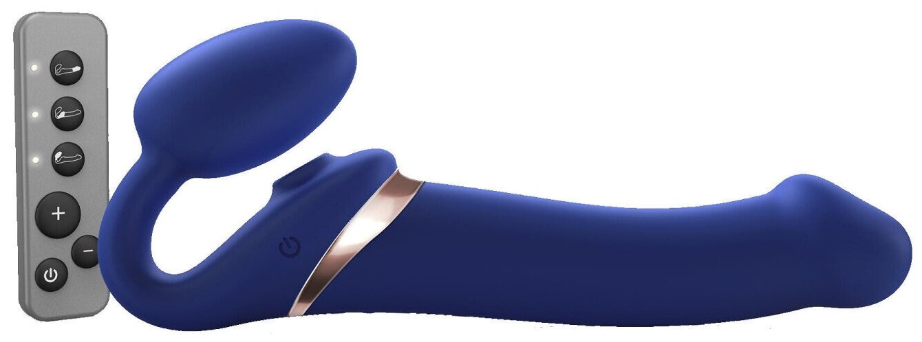 Страпон с вибрацией и вакуумной стимуляцией Strap-on-me Multi Orgasm с ДУ L, синий