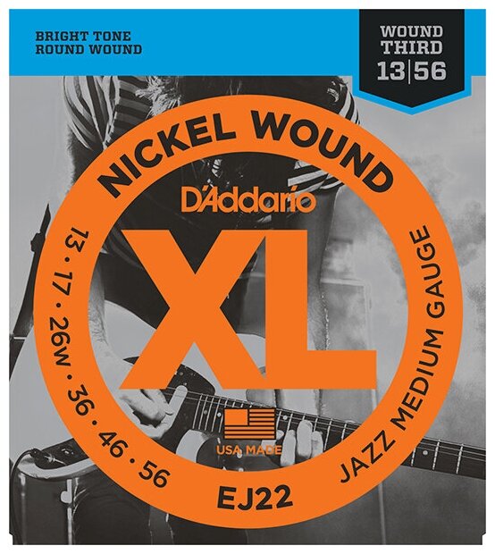 EJ22 XL NICKEL WOUND Струны для электрогитары Jazz Medium 13-56 D`Addario