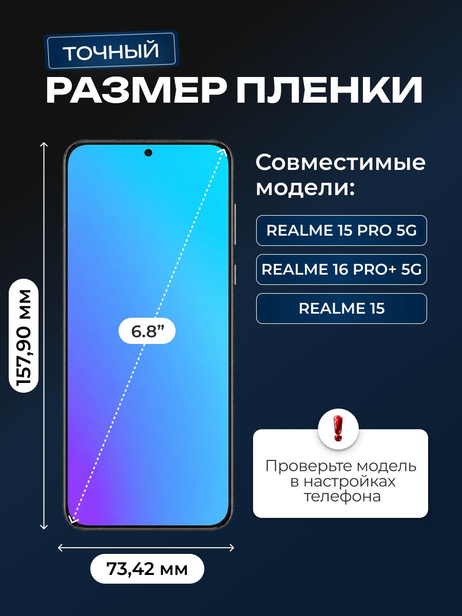 Полиуретановая защитная пленка на Realme 15 (Реалме 15), Realme 15 Pro 5G (Реалме 15 Про 5Джи), Realme 16 Pro+ Plus (Реалме 16 Про Плюс), 1шт Глянцевая