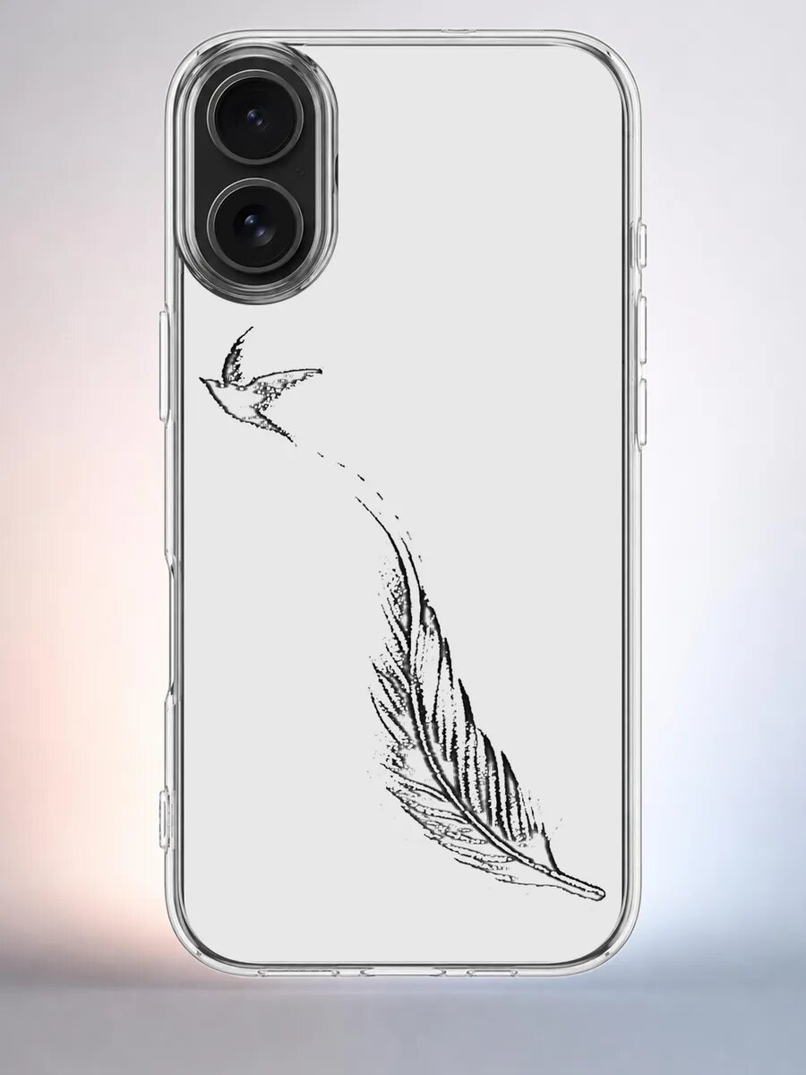 Чехол iPhone 16 перо с птицей силиконовый