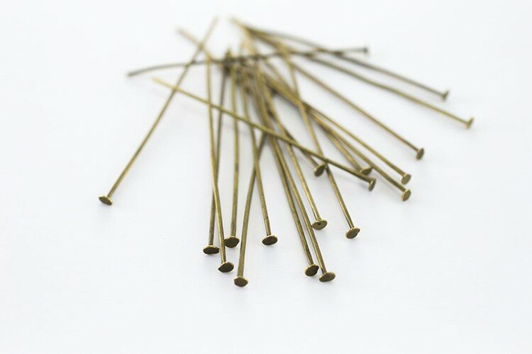 Штифты для бижутерии гвоздики 45х0,7мм, цвет античная бронза, железо, 30-004, 10г (около 55шт)