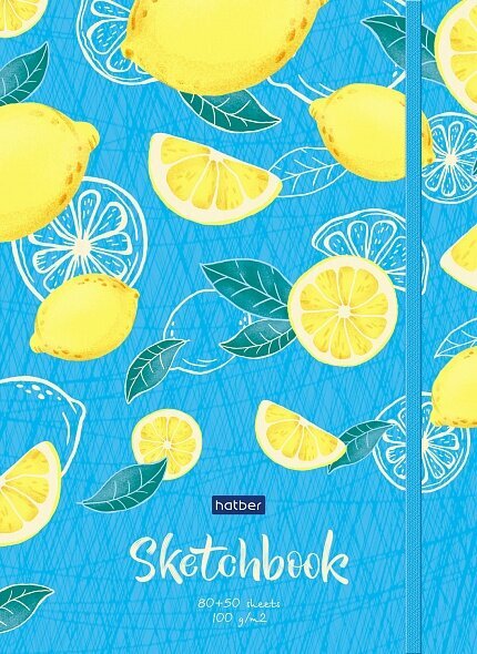 Тетрадь Hatber Premium SketchBook 80-50л А5ф 100г/м2 без линовки с твердой обложкой с клапаном на резинке на закрытом гребне, Лимонный аромат.