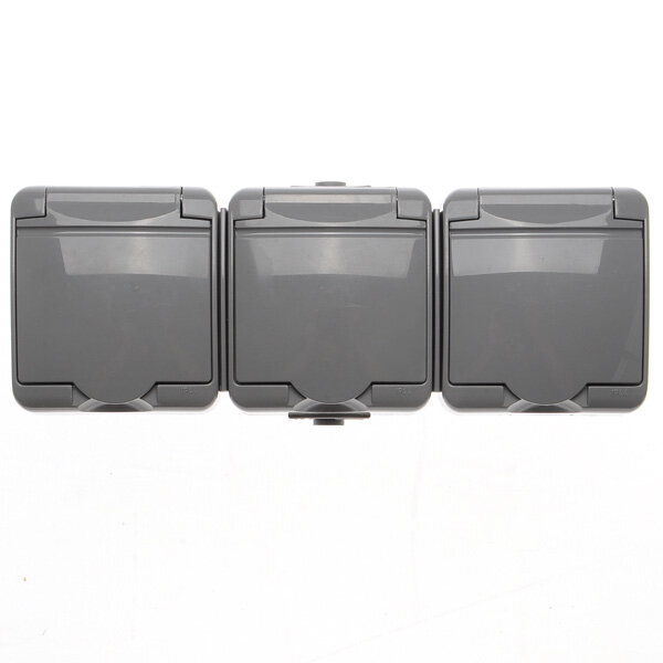 Розетка Hermetics 4668074 "евр" тройная о/п с серыми крышками IP54 серая ETI