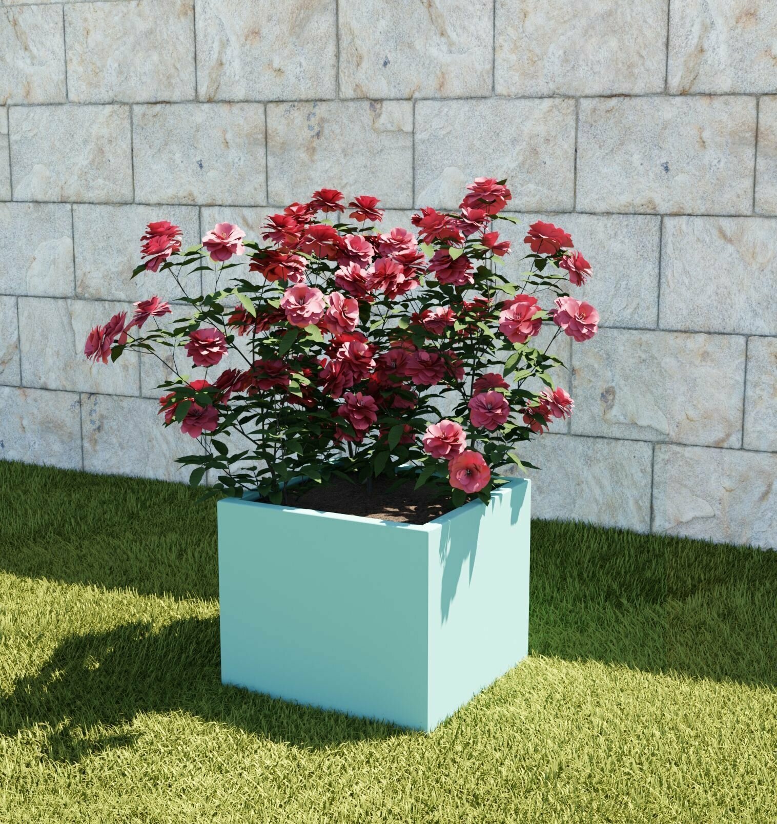 Кашпо металлическое, вазон уличный из оцинкованной стали Куб 31,5х31,5 бирюзовый