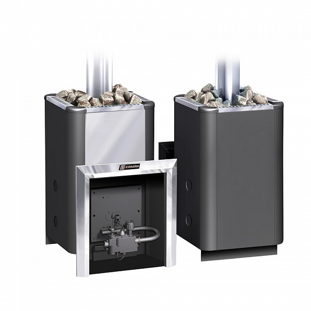 Банные печи Ермак Уралочка 20Н, нерж топка, газо-дровяная, автоматика и горелка в комплекте