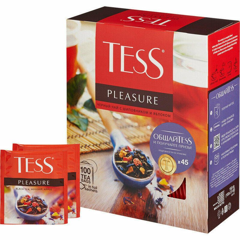 Tess Чай черный Pleasure с шиповником и яблоком 100 пак/уп