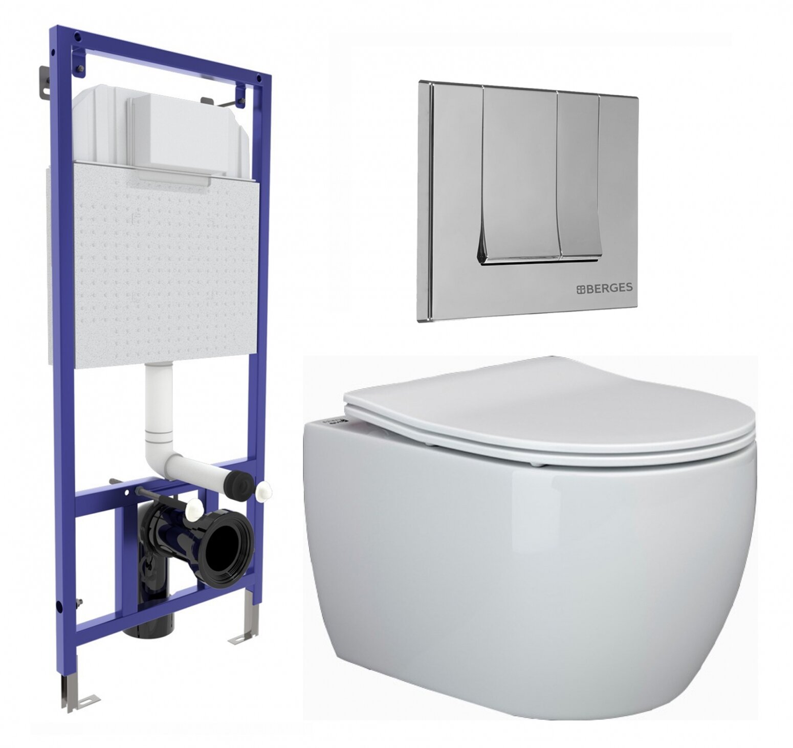 Комплект 3 в 1 инсталляция Berges Wasserhaus Novum 040243 + Унитаз подвесной Ceramica Nova Play CN3001 + кнопка хром