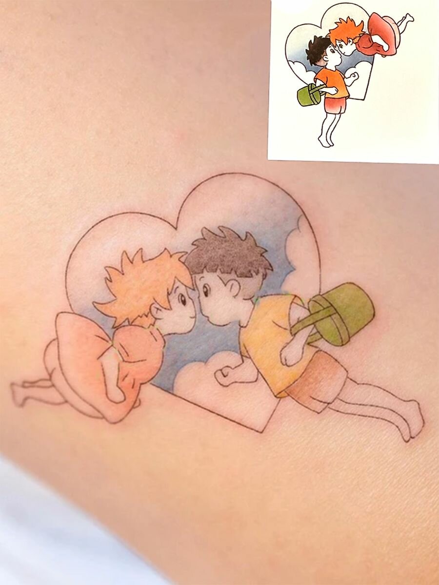 Временная водостойкая татуировка из аниме Рыбка Поньо на утёсе Хаяо Миядзаки 2 шт