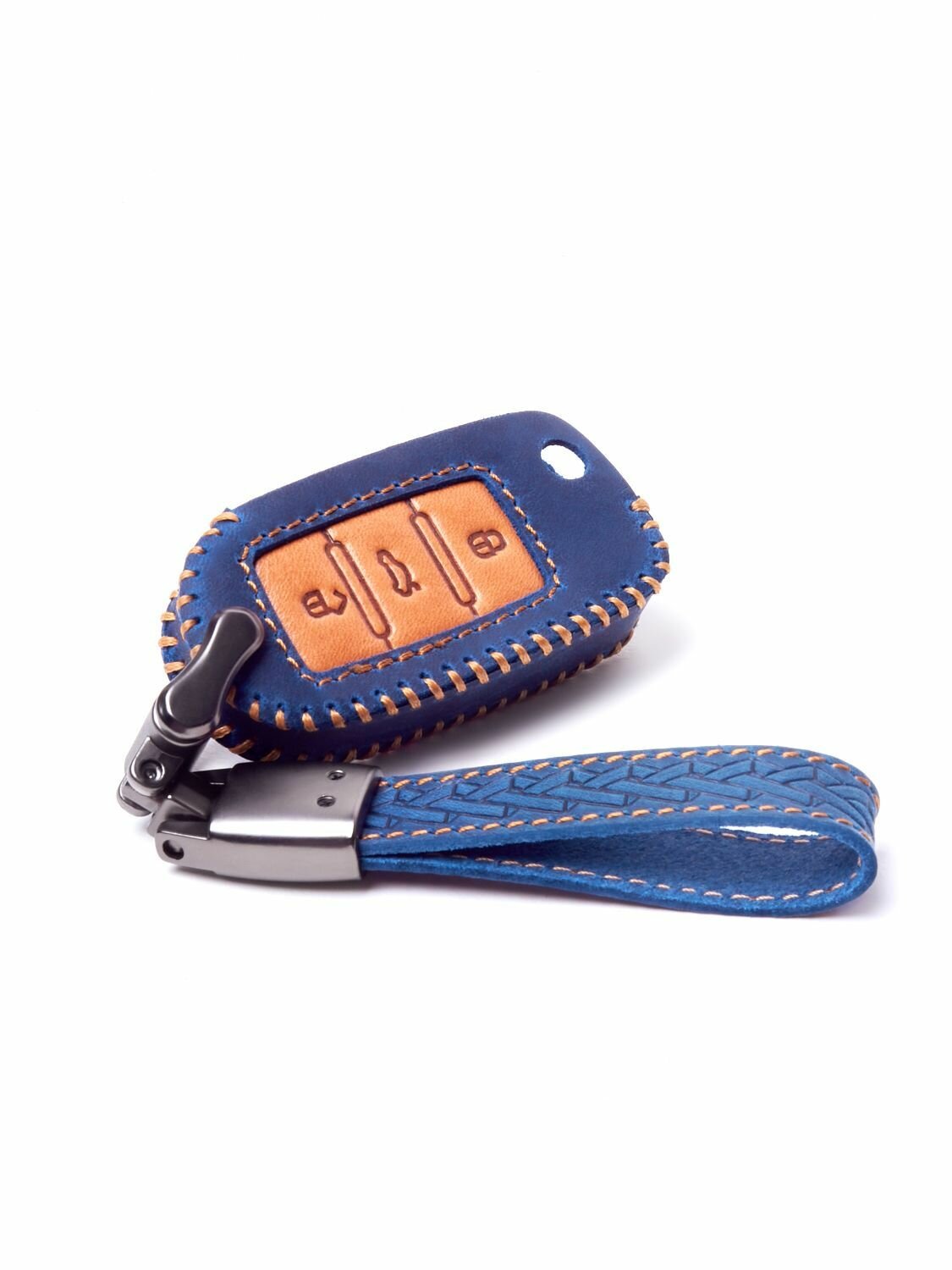 Чехол BGT для автомобильного ключа Skoda Octavia (Шкода Октавия), кожа, влагозащитный, ударопрочный, синий