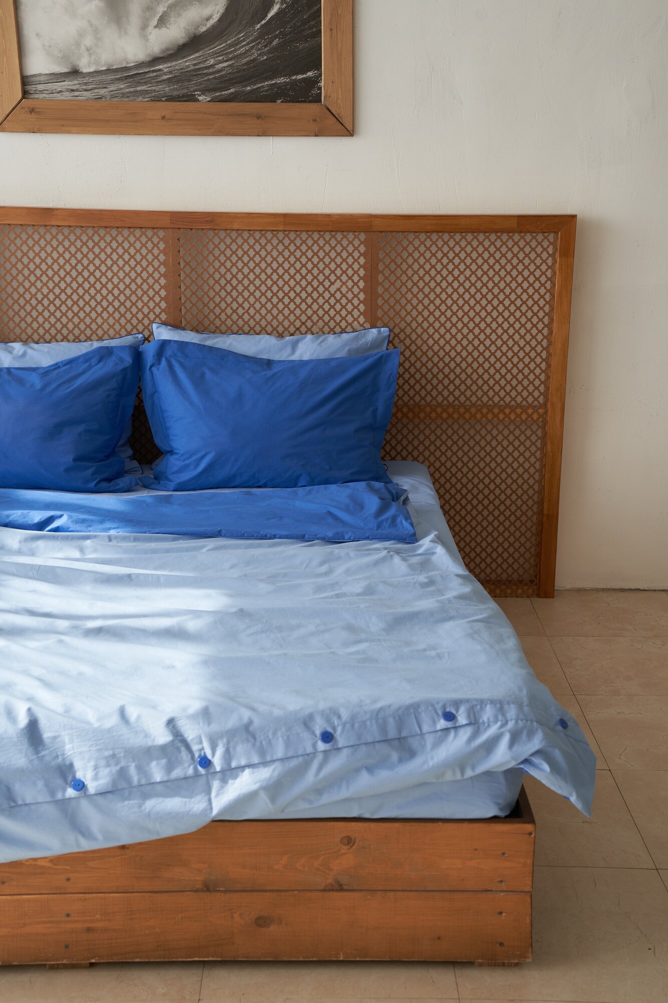 Двусторонний 1,5-спальный комплект постельного белья Esthetic Home голубой с ярко-синим