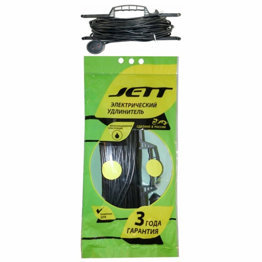 Удлинитель бытовой 1 гнездо 10 метров 2х1.5 мм², на рамке, Jett, РС-1, 157-010 черный