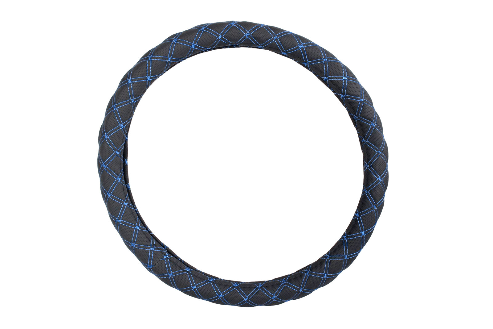 Оплетка на руль ромб М 37-39 см черная/синяя нить