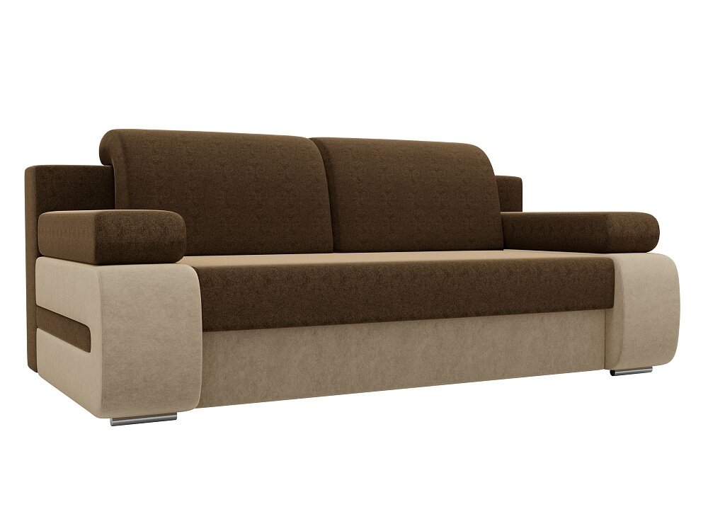Прямой диван Денвер Евро Коричнево-Бежевый Вельвет, еврокнижка, 200х107х100 см, с ящиком для белья