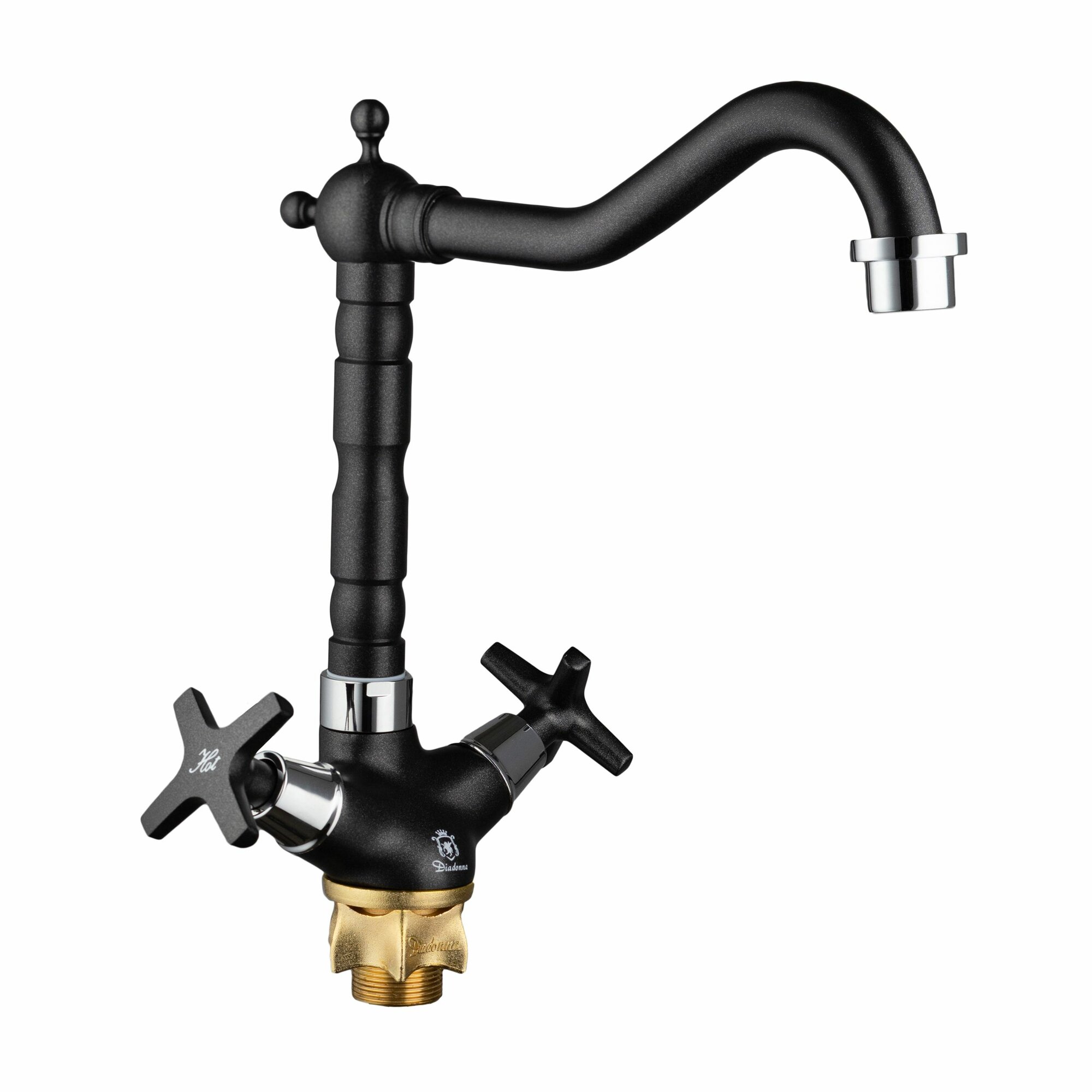 Смеситель для кухни с высоким изливом и вентильными ручками, черный с золотыми вкраплениями