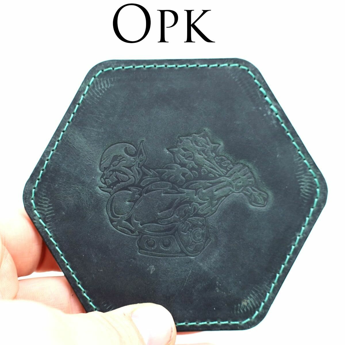 Кожаный подстаканник - бирдекель, подставка под кружку в виде гекса c тиснением "Орк", Corbett Orc Pine, J.Audmorr