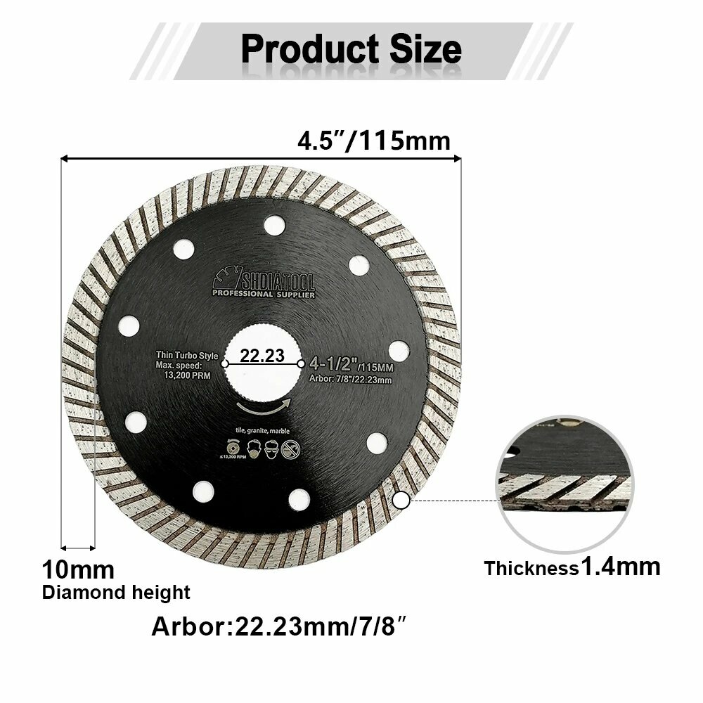 Алмазный отрезной диск SHDIATOOL 4.5"/115mm, Arbor:22.23mm