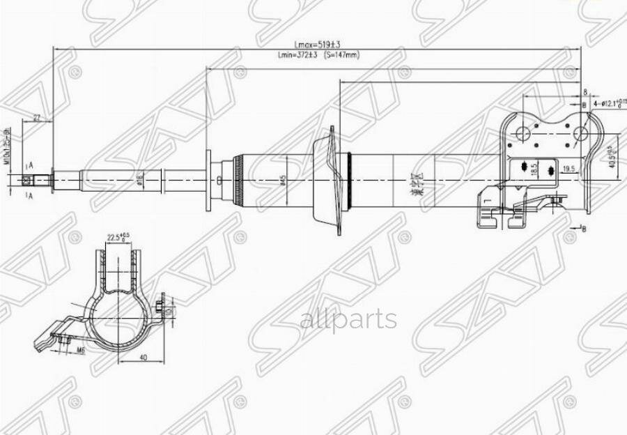 SAT ST-54303-41B25 Стойка передняя Nissan March 92-02 / Cube 98-02 (Слева)