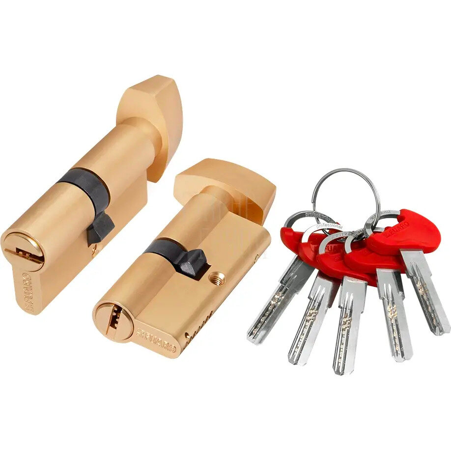 Цилиндровый механизм Fuaro (Фуаро) D-PRO5002Knob 70 mm (30+10+30) сатинированное золото