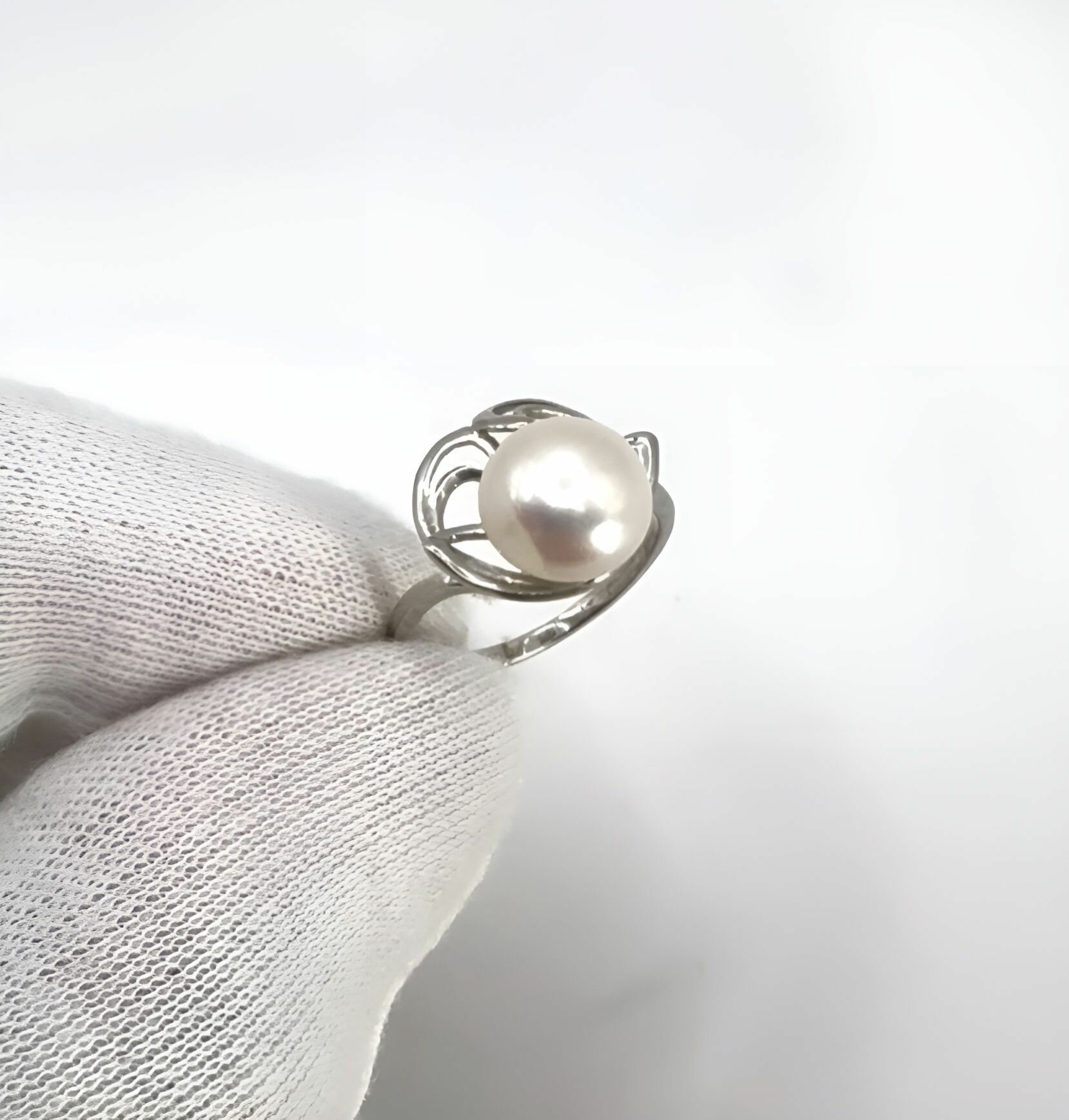 Кольцо тонкое, серебро, 925 проба, родирование, жемчуг