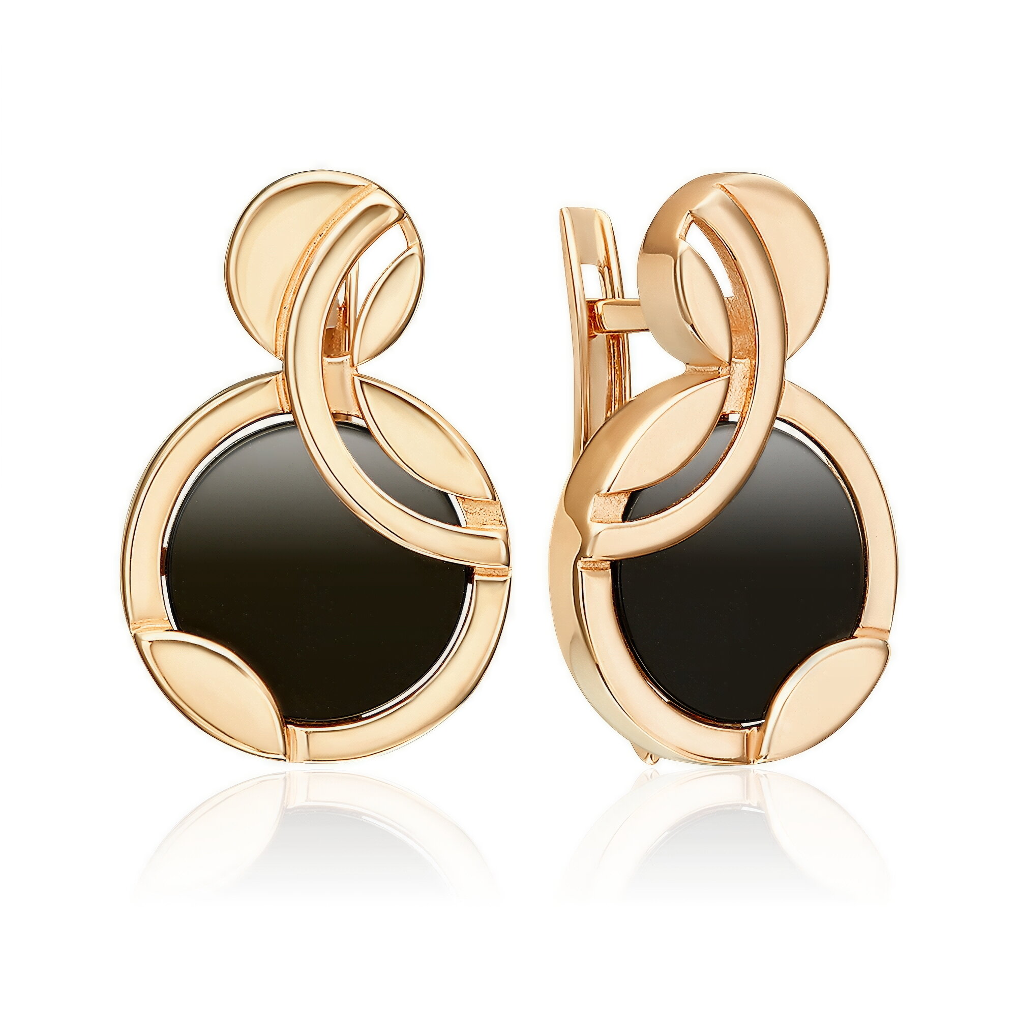 Серьги, красное золото, 585 проба, оникс