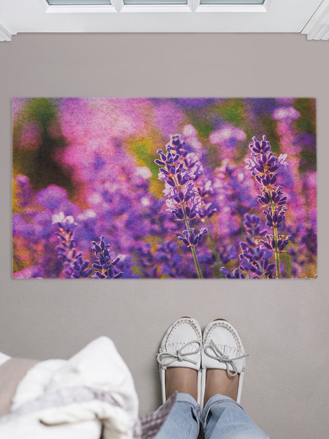 Коврик придверный в прихожую с принтом "Фокус лаванды" 45 на 75 см , JoyArty