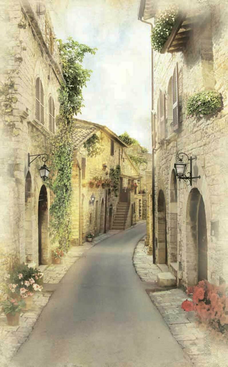 Фотообои Уютные улочки Италии 11-082-S-Холст 270 x 200 см (ВхШ) Бесшовные, флизелиновые, влагостойкие обои MasterFresok