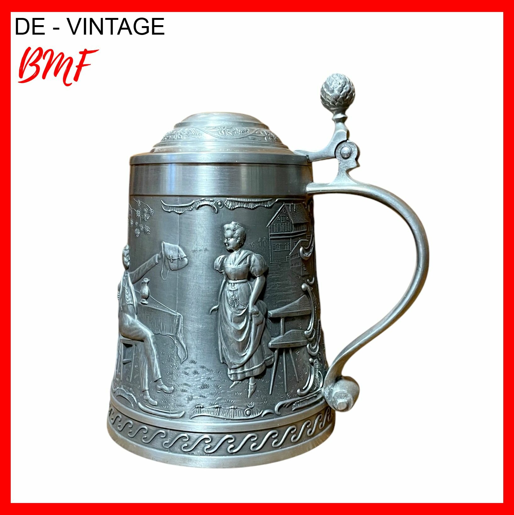 Кружка пивная, оловянная Влюбленная пара, BMF, винтаж. Германия