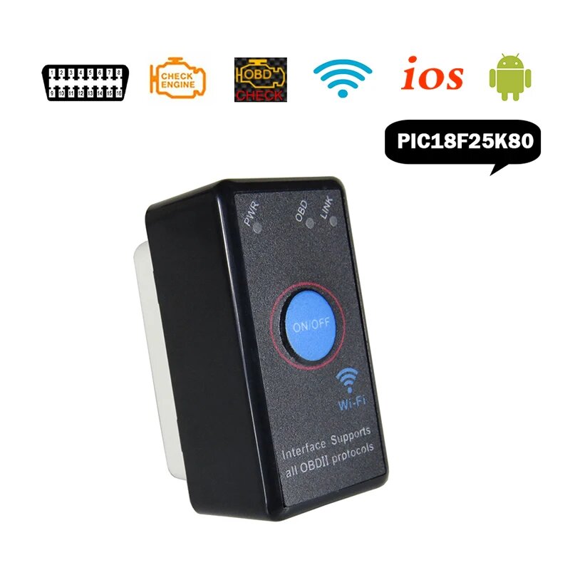Синий сканер OBDII ELM327 для автомобиля ELM327 WiFi V 1.5 Автомобильные PIC1825K80 Chip