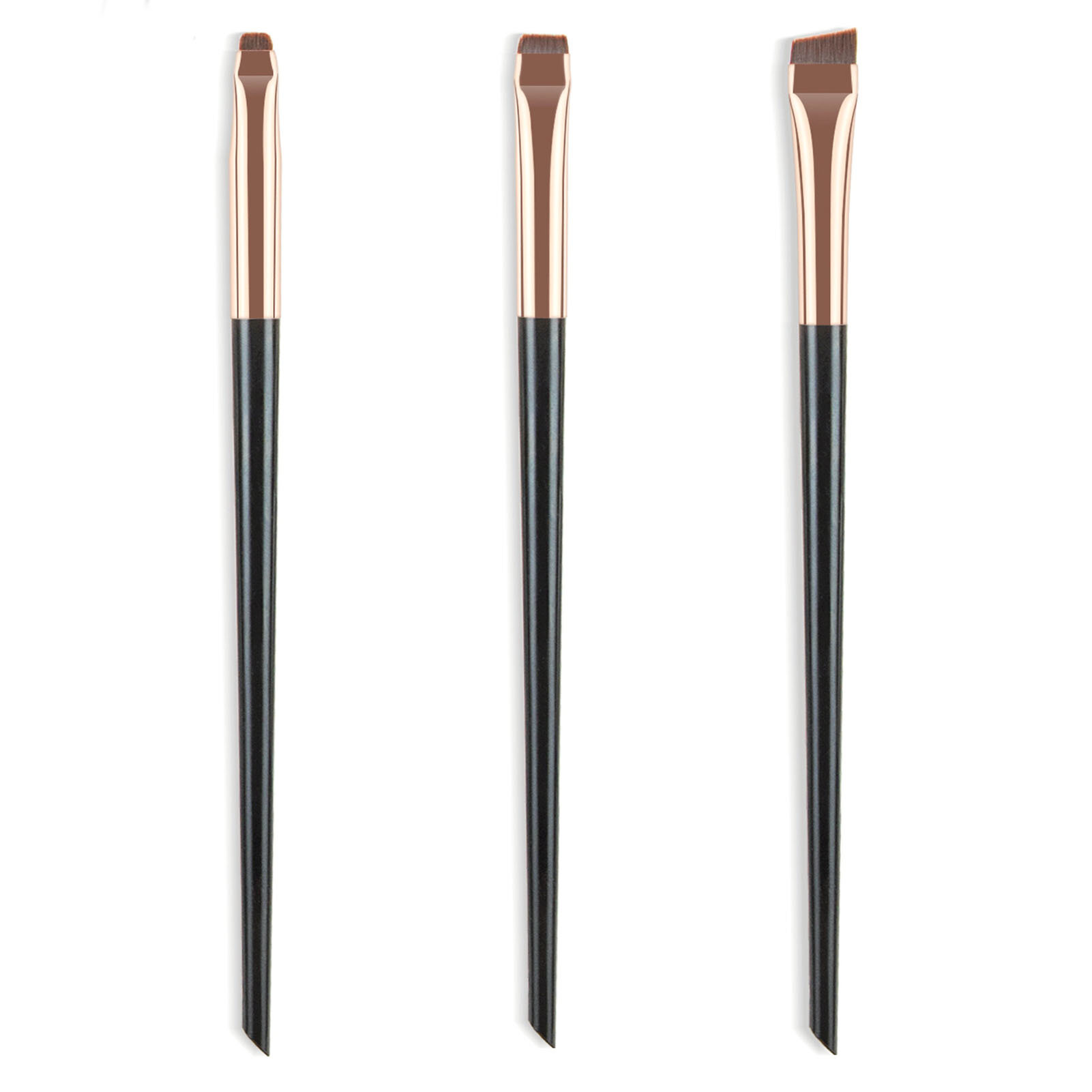 3pcs Makeup Brushs Установите точные тени для век Ультра тонкая кисть для подводки для глаз угловая губа наклон угловой макияж для брови черный золото