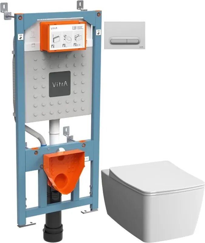 Комплект унитаз VitrA Metropole 9820B003-7201 и инсталляция с клавишей смыва хром матовый