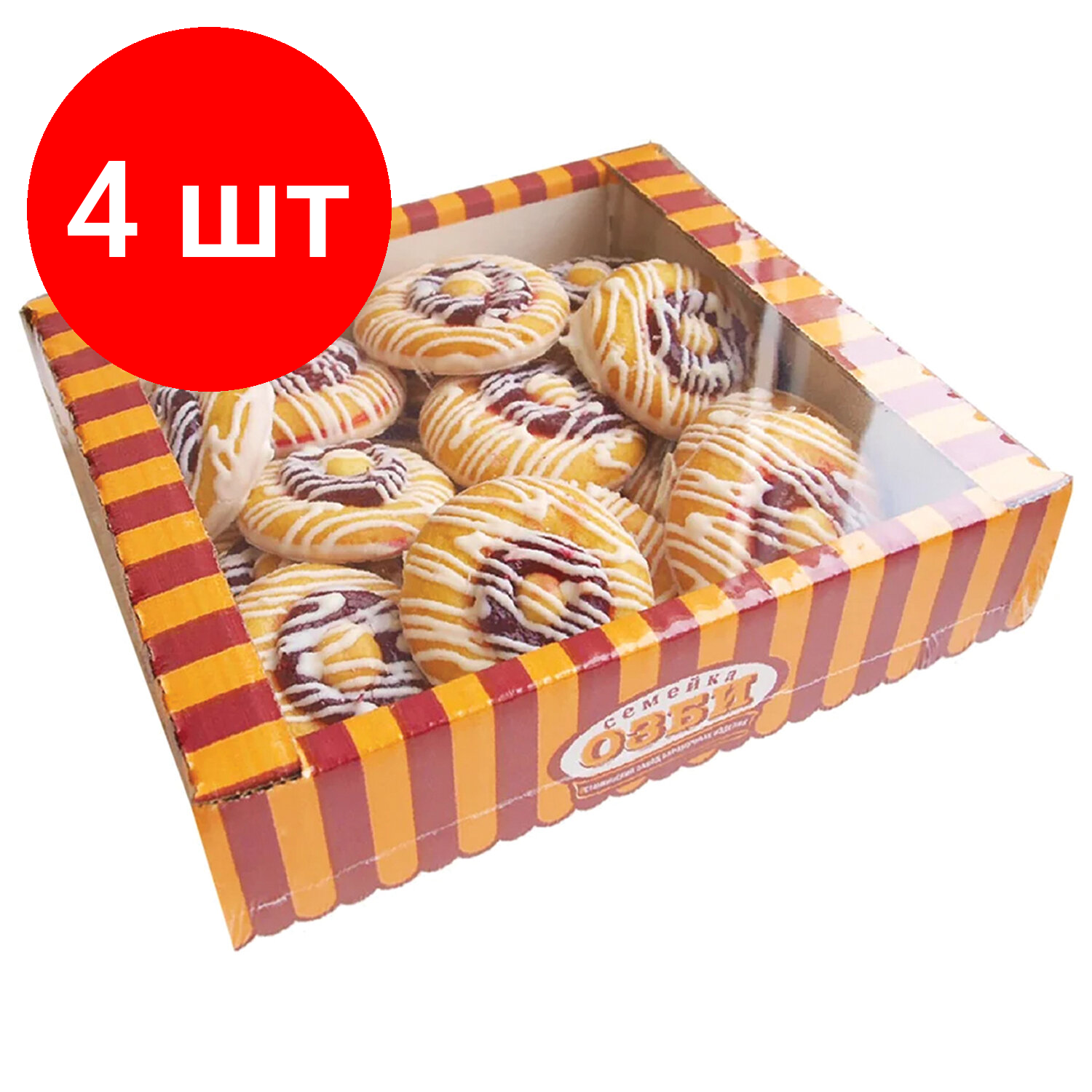 Комплект 4 шт, Печенье бисквитное семейка озби, с вишней в белой глазури, 400 г, картонная коробка, ш/к 44418, 1280