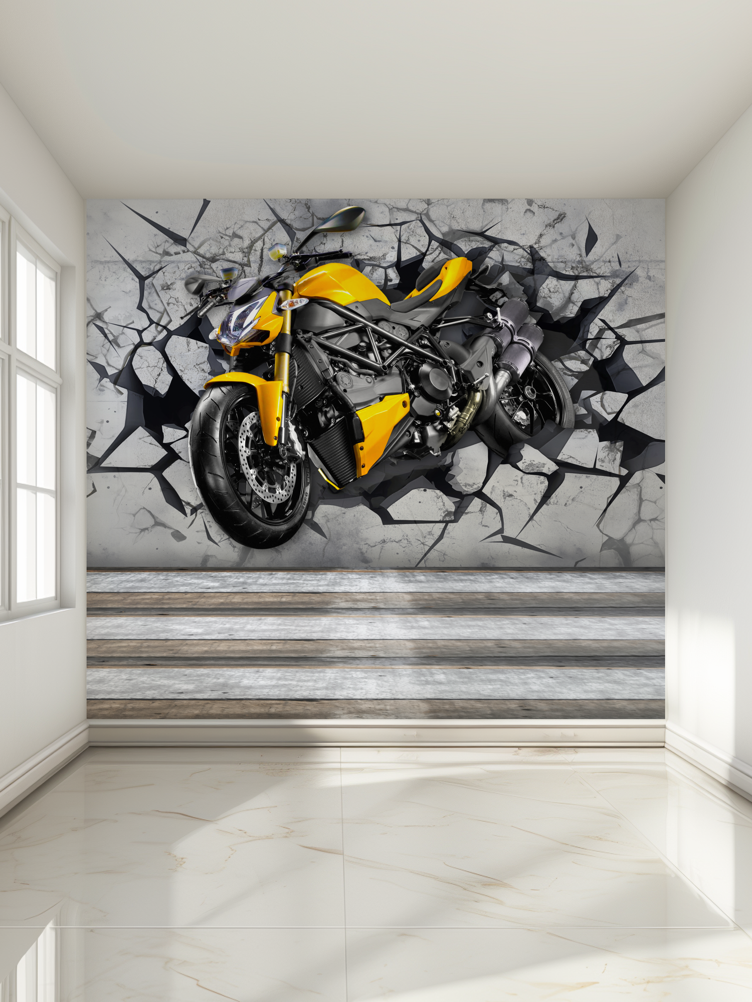 Фотообои 3д на стену "Мотоцикл", флизелиновые 300х280 см на кухню, спальню, зал, в детскую