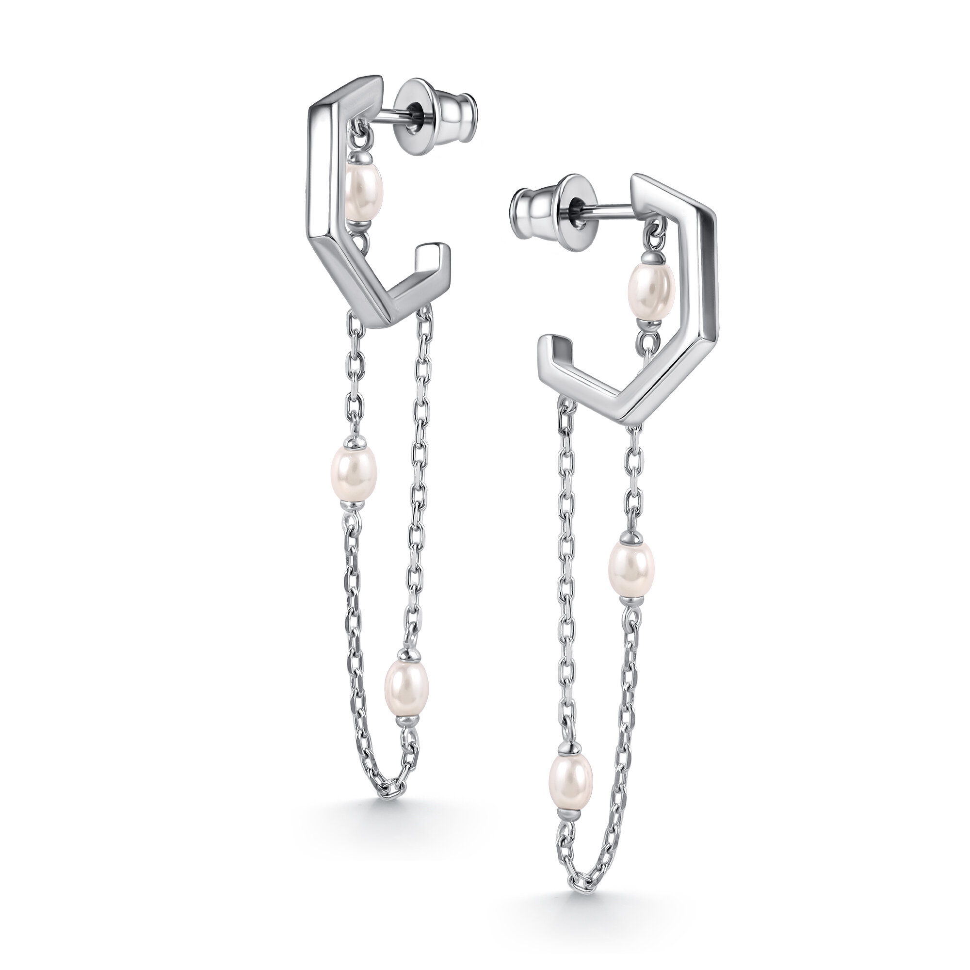 Серьги трансформеры, серебро, 925 проба, родирование, жемчуг