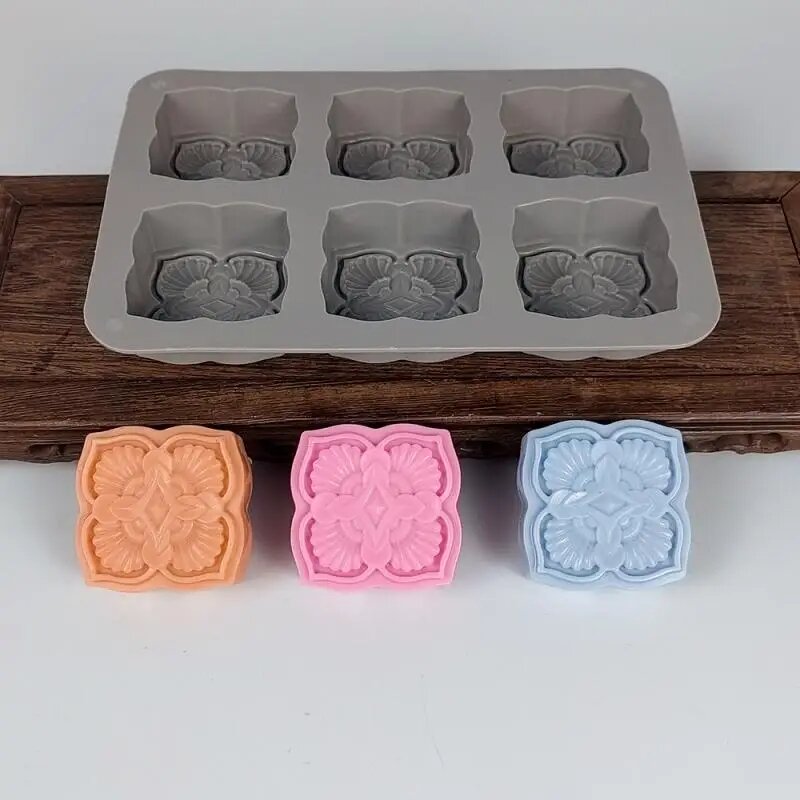 6-полая винтажная силиконовая форма для мыла с цветочным принтом-квадратная форма для рукоделия в европейском стиле для изготовления мыла ручной работы своими руками, свечей