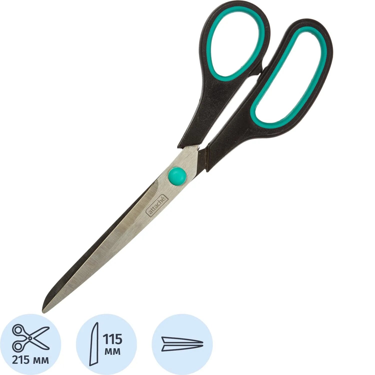 Ножницы Attache 215 мм с пласт. прорезин. руч. Attache цвет зелен/черн