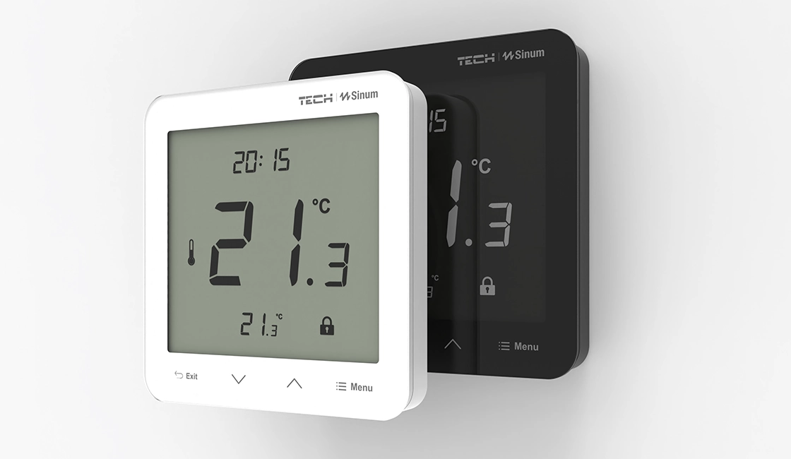 Терморегулятор проводной SINUM R-S3, датчик влажности, LCD дисплей, управление тёплым полом, белый